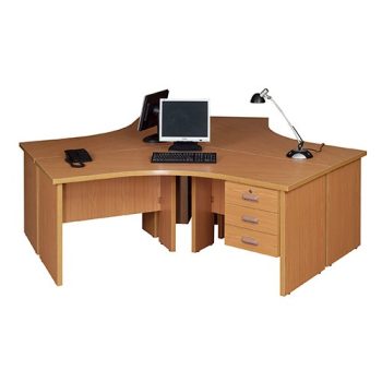 3 way curved wooden workstation - Aspen